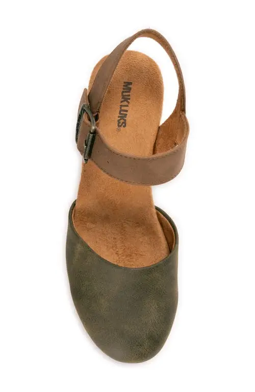 MUK LUKS Merritt Quarter Strap Platform Pump - Olive/tan