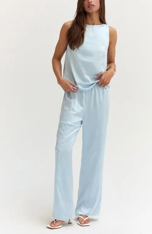 CRESCENT Satin Pull-on Straight Leg Pants - Light Blue
