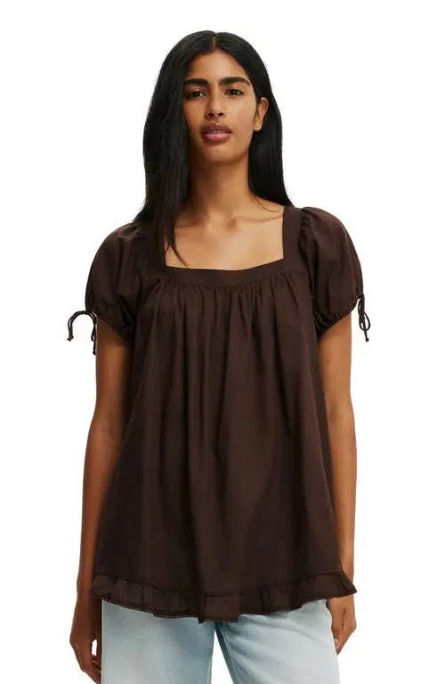 COTTON ON Eliza Babydoll Tunic Top - Dark Oak