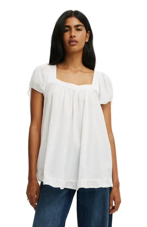 COTTON ON Eliza Babydoll Tunic Top - White