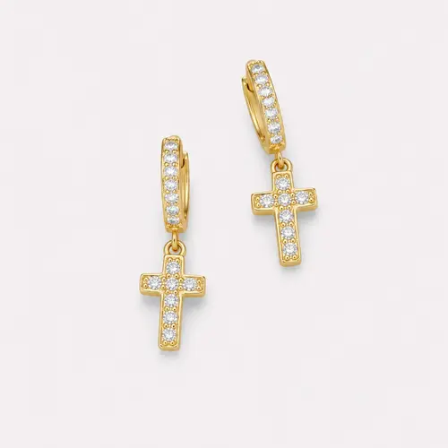 DONATELLO GIAN Crystal Cross Hoop Earrings - Gold