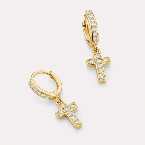 DONATELLO GIAN Crystal Cross Earrings - Silver