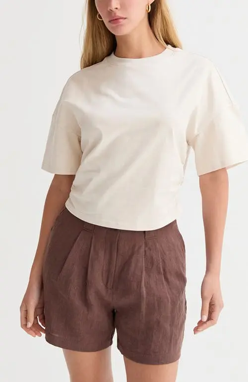 CRESCENT Semi Cropped Ruched Knit Top - Bone