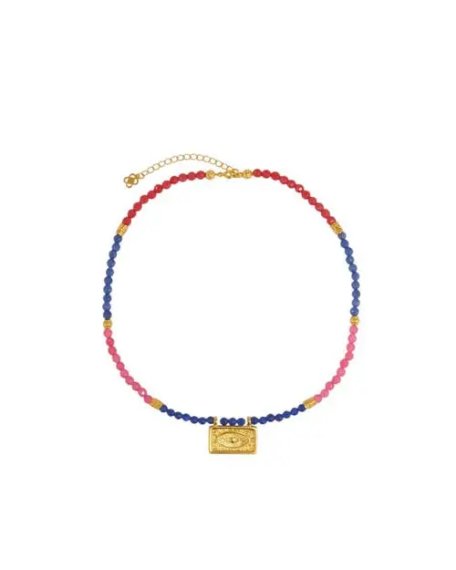 OTTOMAN HANDS Arden Evil Eye Gemstone Beaded Necklace - Gold