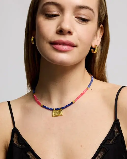 OTTOMAN HANDS Arden Evil Eye Gemstone Beaded Necklace