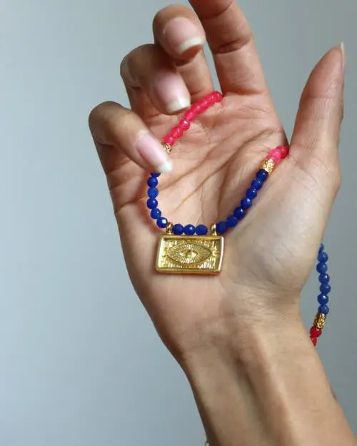 OTTOMAN HANDS Arden Evil Eye Gemstone Beaded Necklace