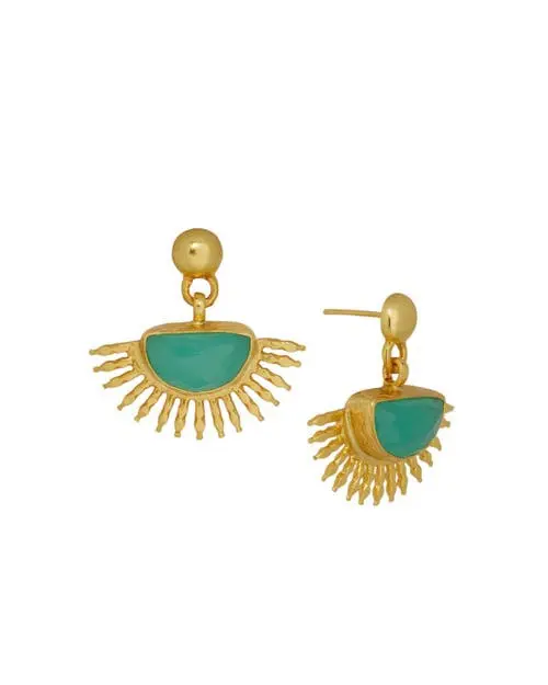 OTTOMAN HANDS Sunrise Aqua Chalcedony Drop Stud Earrings - Gold