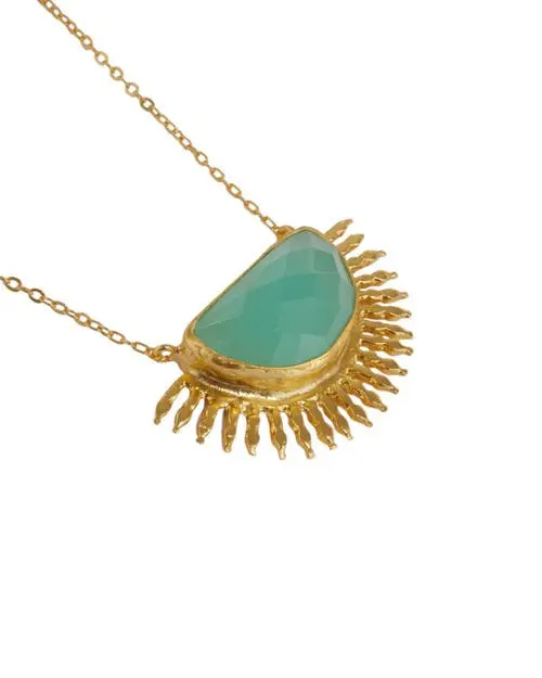 OTTOMAN HANDS Sunrise Aqua Chalcedony Pendant Necklace - Gold