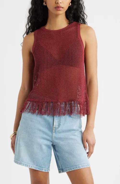 OPEN EDIT Fringe Cropped Sweater - Red Ruby