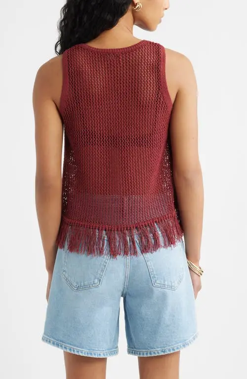 OPEN EDIT Fringe Cropped Sweater - Red Ruby
