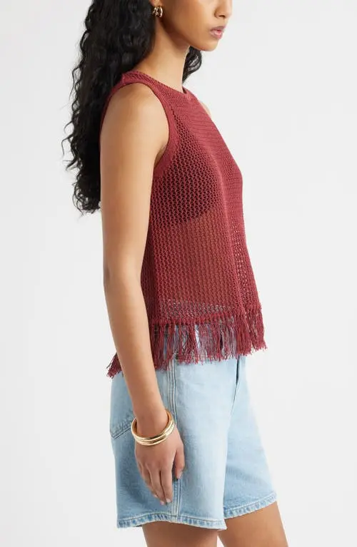 OPEN EDIT Fringe Cropped Sweater - Red Ruby