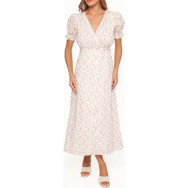 PETAL & PUP Mabella Cotton Midi Dress - Peach Ditsy Floral