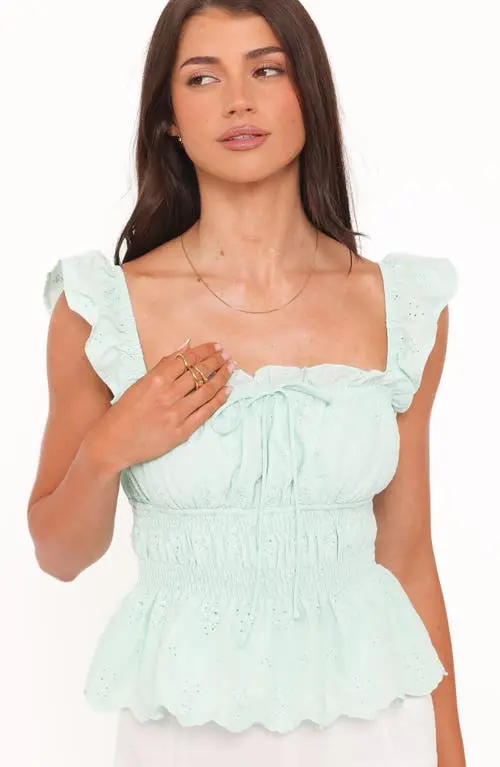 PETAL & PUP Melissa Cotton Peplum Top With Square Neckline And Ruffled Straps - Sage
