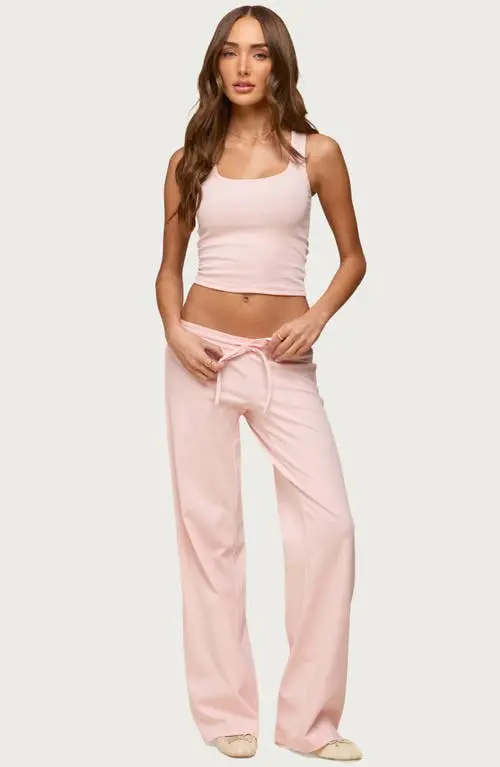 EDIKTED Claudia Stretch Cotton Straight Leg Drawstring Pants - Light-pink