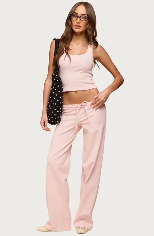EDIKTED Claudia Stretch Cotton Straight Leg Drawstring Pants - Light-pink