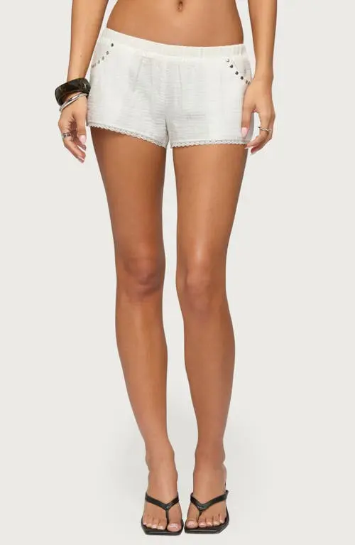 EDIKTED Kaydee Studded Cotton Shorts - White