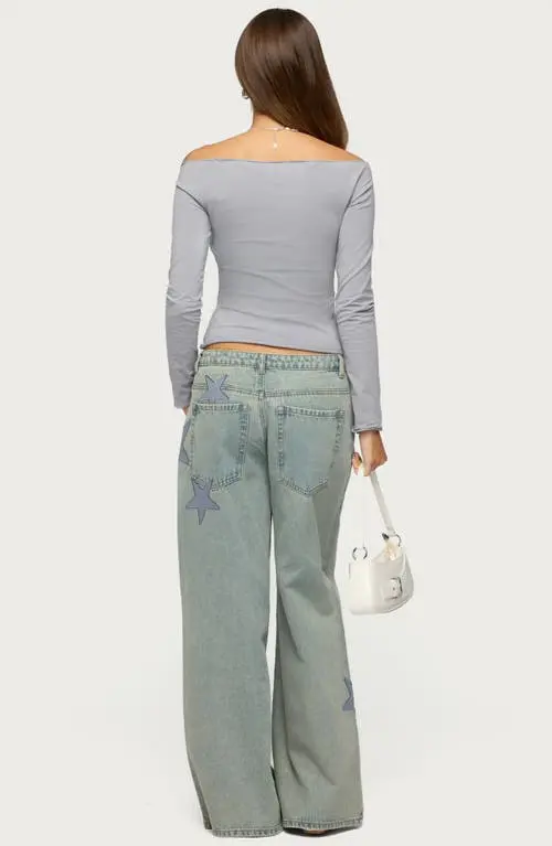 EDIKTED Trish Stars Low Rise Wide Leg Jeans