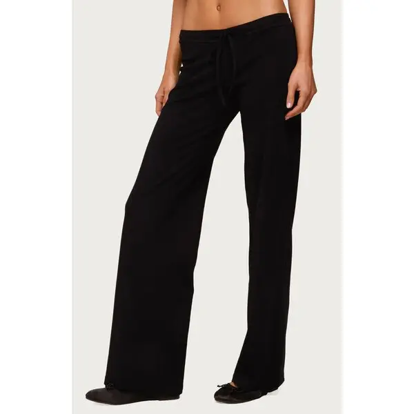 EDIKTED Claudia Stretch Cotton Straight Leg Drawstring Pants - Black