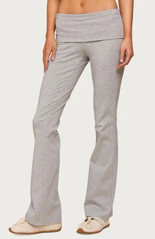 EDIKTED Ivanne Foldover Stretch Cotton Flare Pants - Dark-gray-melange
