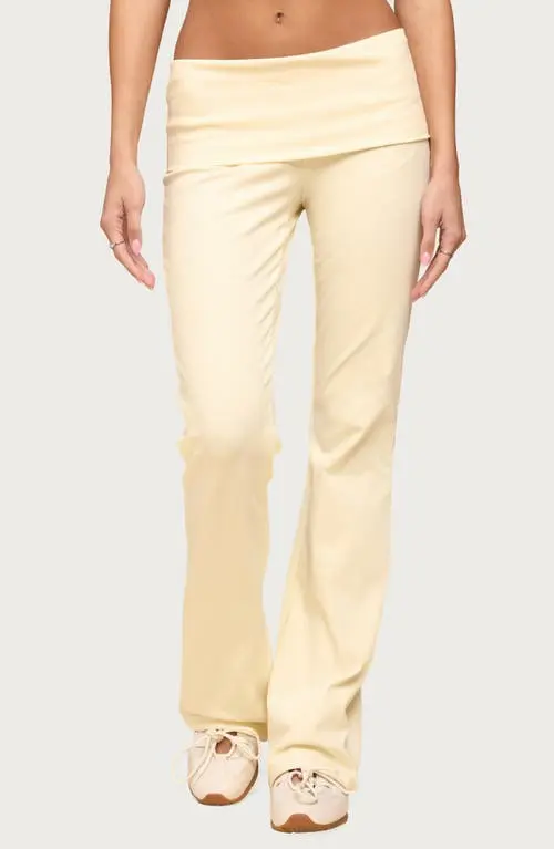 EDIKTED Ivanne Foldover Stretch Cotton Flare Pants - Yellow