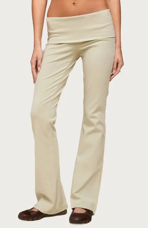 EDIKTED Ivanne Foldover Stretch Cotton Flare Pants - Sage