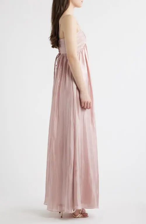 Lulus Matty Ruched Metallic Sleeveless Gown