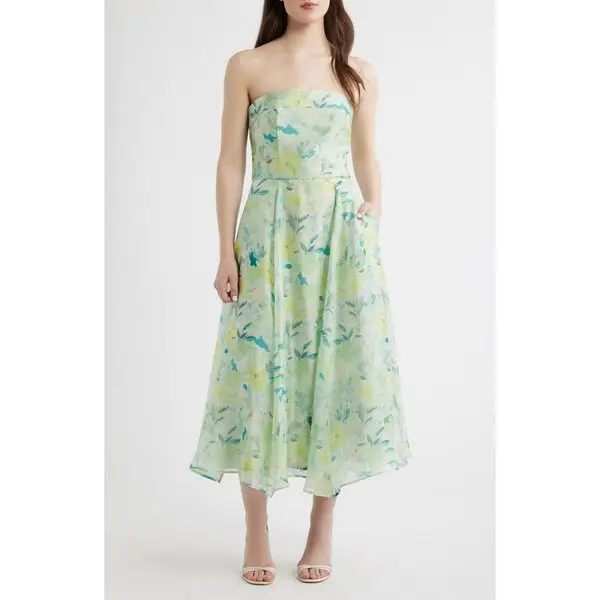Lulus Elena Floral Print Strapless Midi Dress