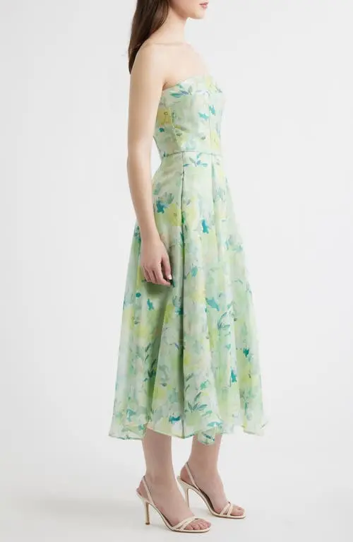 Lulus Elena Floral Print Strapless Midi Dress
