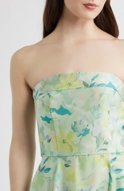 Lulus Elena Floral Print Strapless Midi Dress