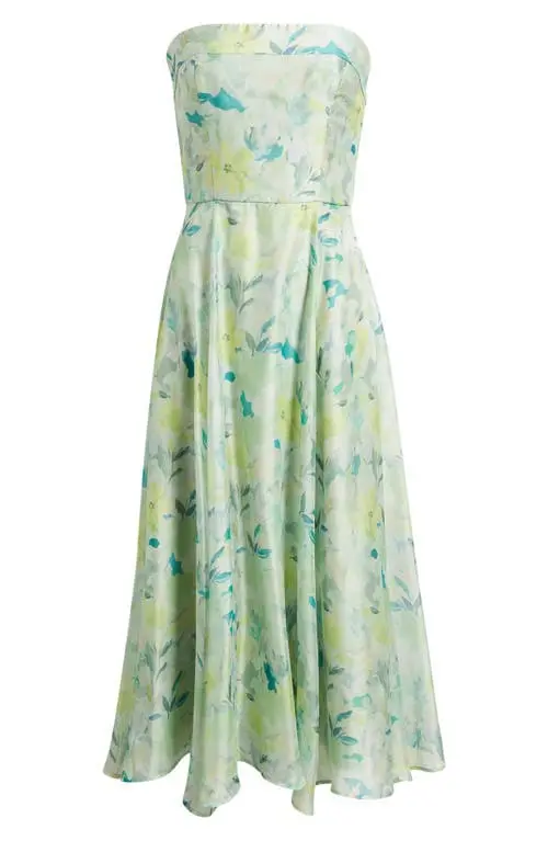 Lulus Elena Floral Print Strapless Midi Dress