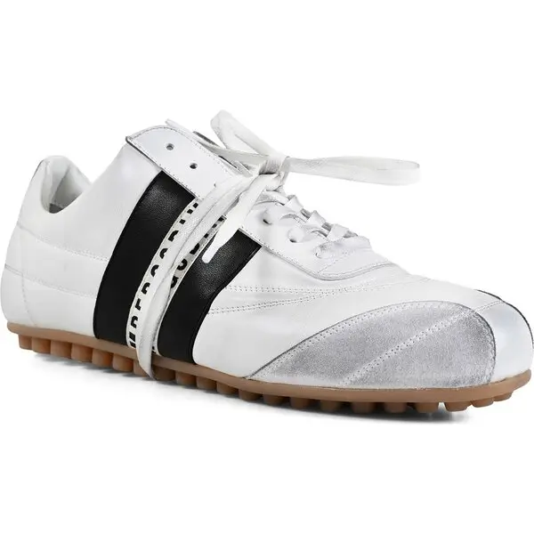 BIKKEMBERGS Distressed Leather Low Top Sneakers With Contrast Stripes