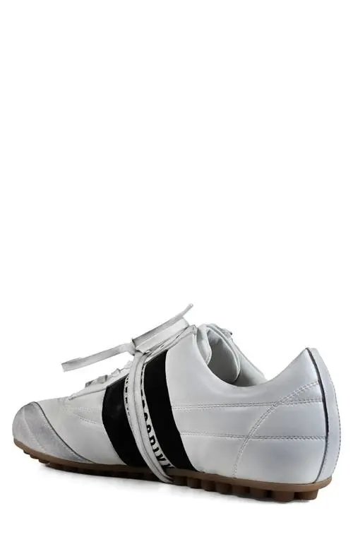 BIKKEMBERGS Distressed Leather Low Top Sneakers With Contrast Stripes