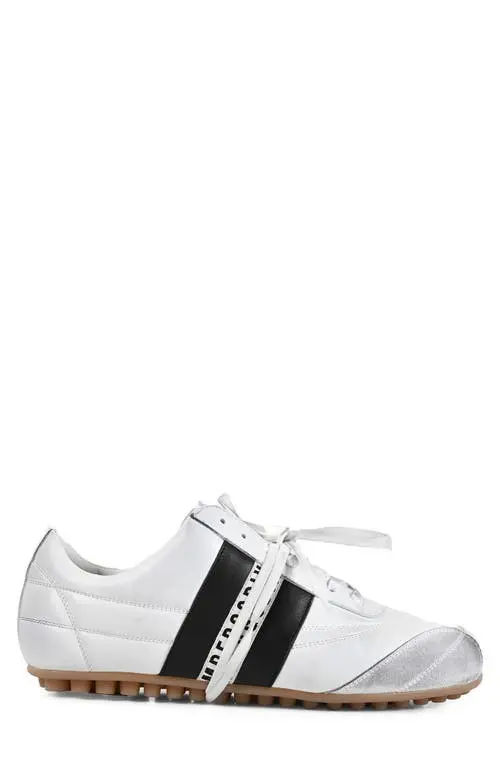 BIKKEMBERGS Distressed Leather Low Top Sneakers With Contrast Stripes