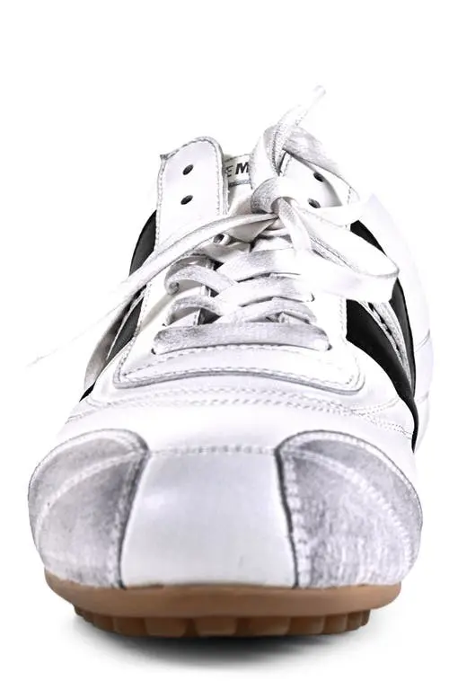 BIKKEMBERGS Distressed Leather Low Top Sneakers With Contrast Stripes