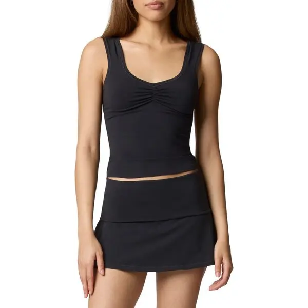 FLORENCE BY MILLS Ruched Bust Cotton Blend Tank - Black