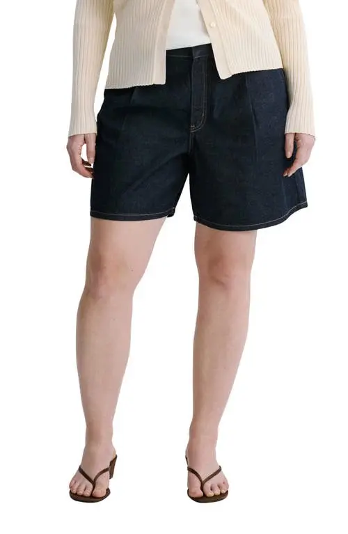 Mango Pleated Cotton & Linen Denim Bermuda Shorts