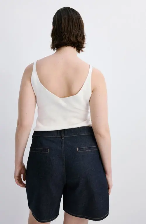 Mango Pleated Cotton & Linen Denim Bermuda Shorts