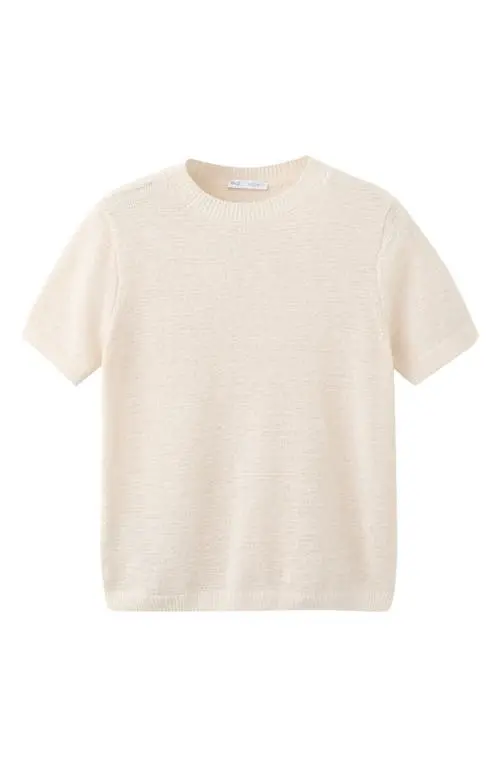 Mango Textured Short Sleeve Crewneck Sweater - Ecru