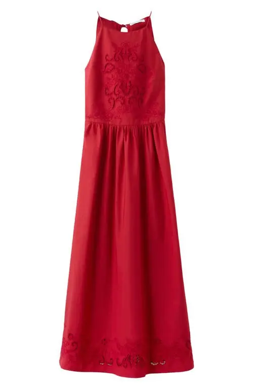 Mango Embroidered Cotton Maxi Dress With Cut-out Detail