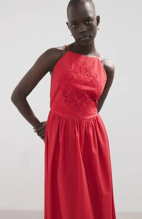 Mango Embroidered Cotton Maxi Dress With Cut-out Detail