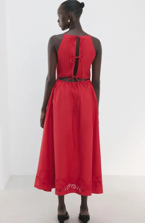 Mango Embroidered Cotton Maxi Dress With Cut-out Detail
