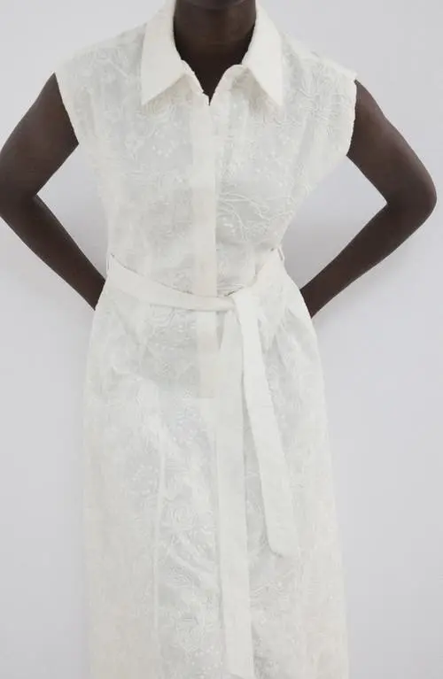 Mango Embroidered Sleeveless Maxi Shirt Dress