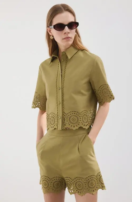 Mango Eyelet Embroidery High Waist Shorts