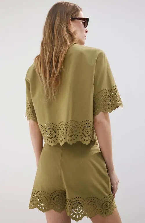 Mango Eyelet Embroidery High Waist Shorts