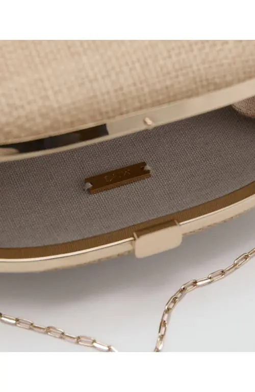 Mango Natural Fiber Oval Clutch With Metal Snap Closure And Chain Strap - Beige