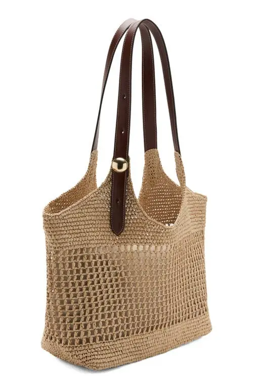 Mango Natural Fiber Woven Tote Bag With Shoulder Straps