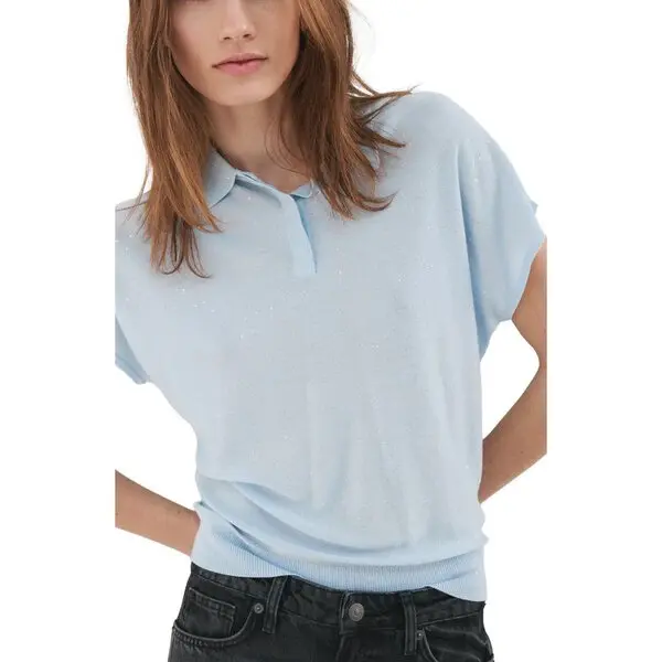 Mango Sequined Polo Neck Sweater - Sky Blue