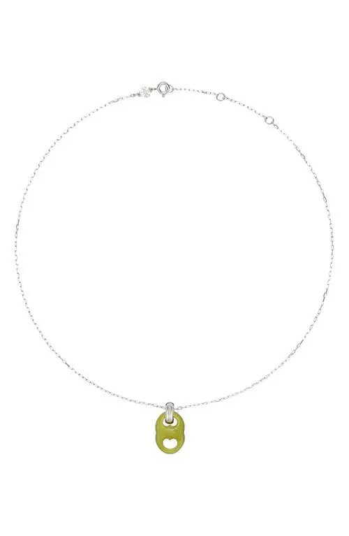 Tory Burch Gemini Link Pendant Necklace - Light Silver/green