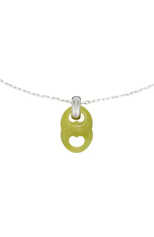 Tory Burch Gemini Link Pendant Necklace - Light Silver/green