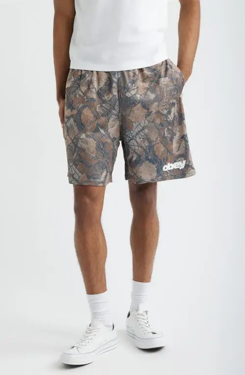 Obey Stanton Mesh Shorts With Allover Print - Fence Camo